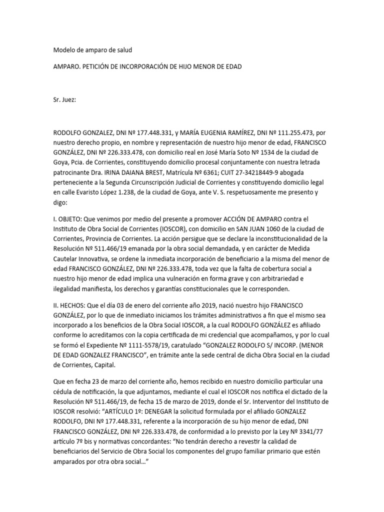 Modelo de Amparo de Salud | PDF | Mandato | Gobierno