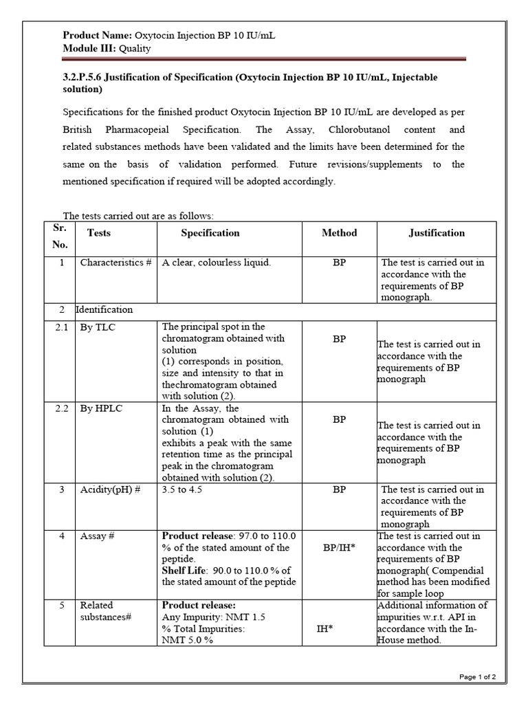 3 2 P 5 6 Justification Of Specifications Pdf Chromatography Laboratory Techniques