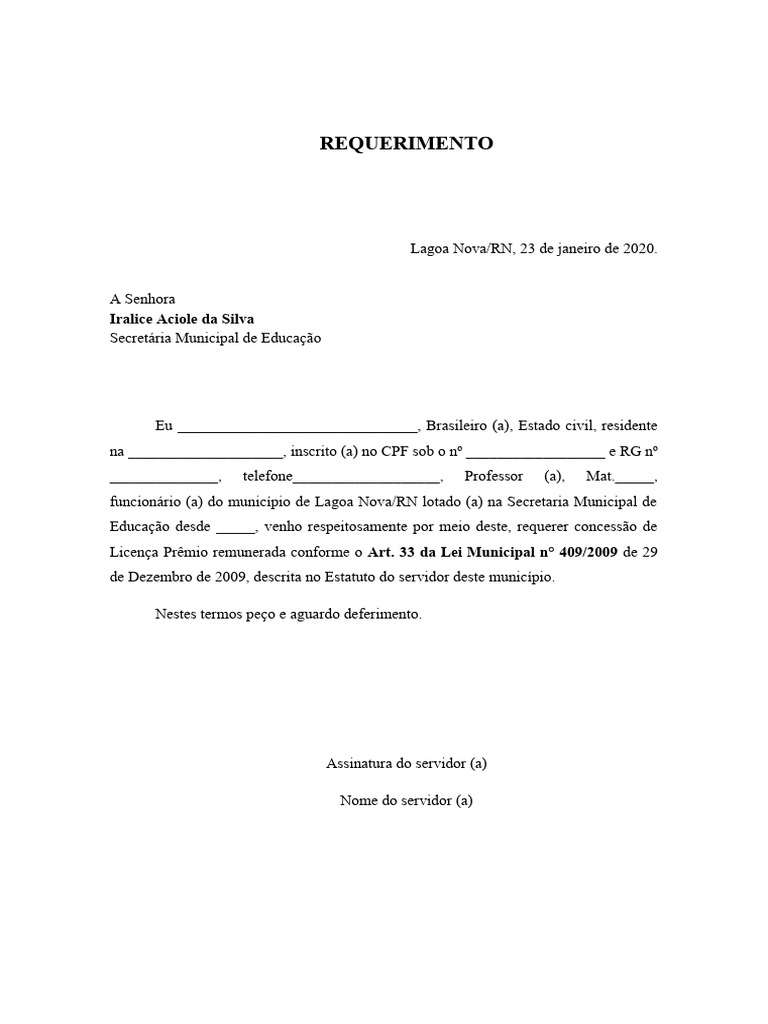 Requerimento de Licença Prêmio | PDF