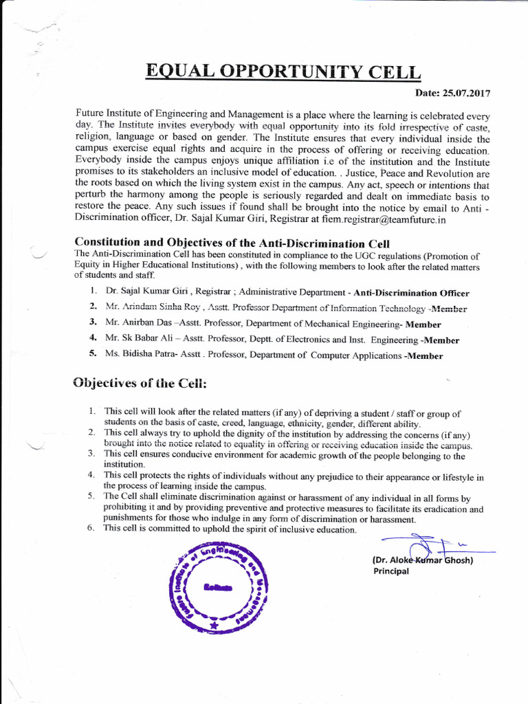 Equal Opportunity Cell For Inspection 2019 | PDF | Sexual Harassment ...