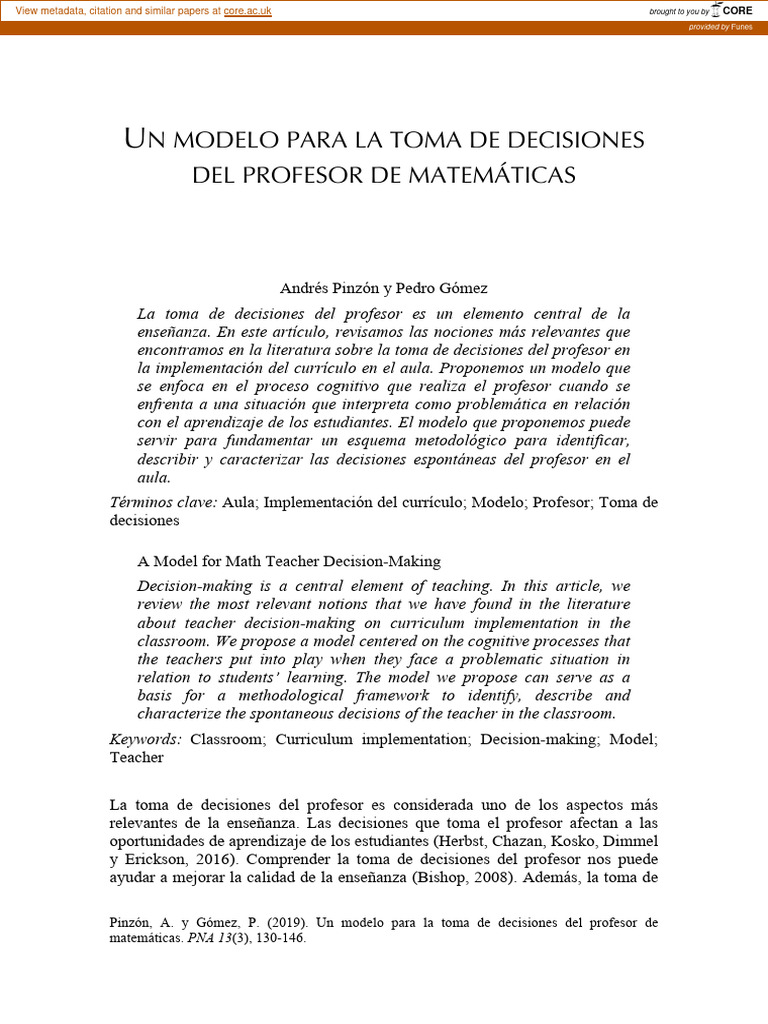 Modelo Decisivo para Profesores de Matemáticas | PDF | Plan de estudios ...