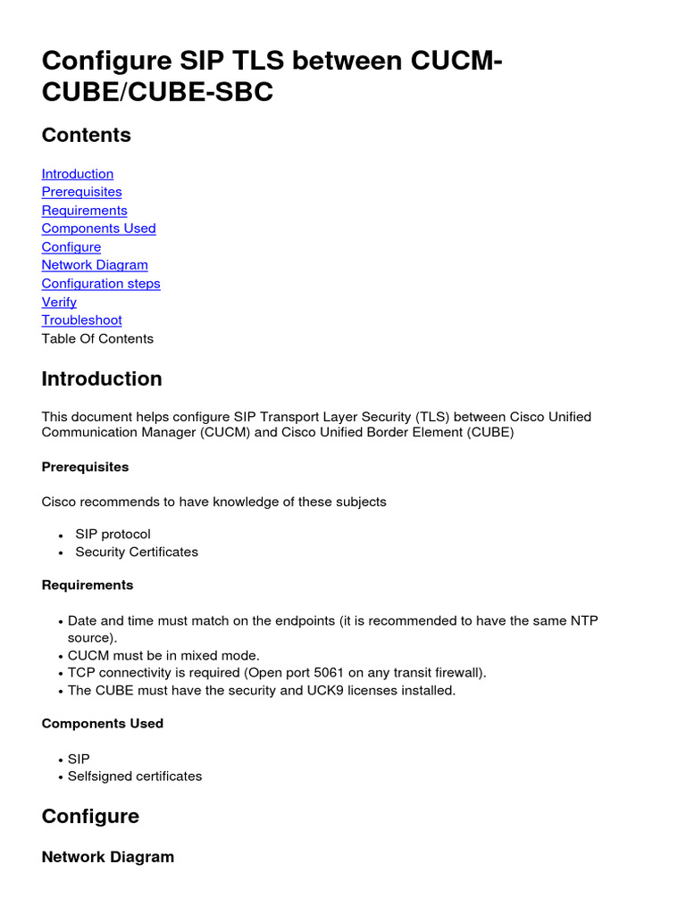 Configure SIP TLS Between CUCM CUBE CUBE | PDF | Public Key Certificate | Session Initiation ...