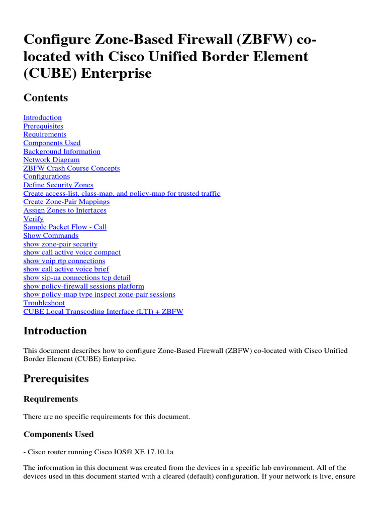 Configure Zone Based Firewall ZBFW Co | PDF