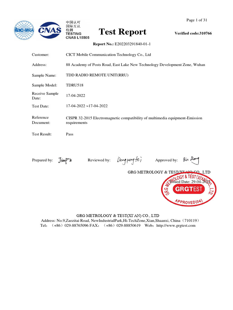 RRU ECM Report - E202203291840-01-1 | PDF | 4 G | Antenna (Radio)