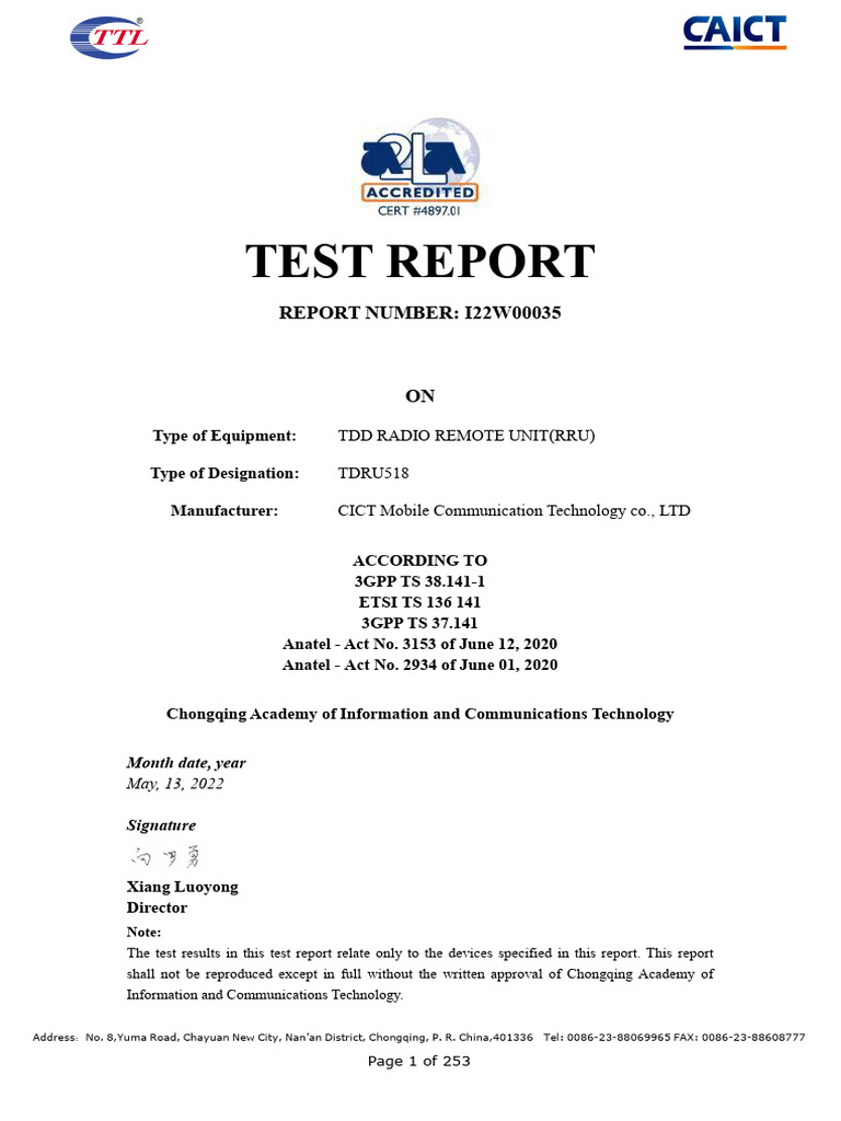 Rru RF Report - I22w00035-Tdru518 | PDF