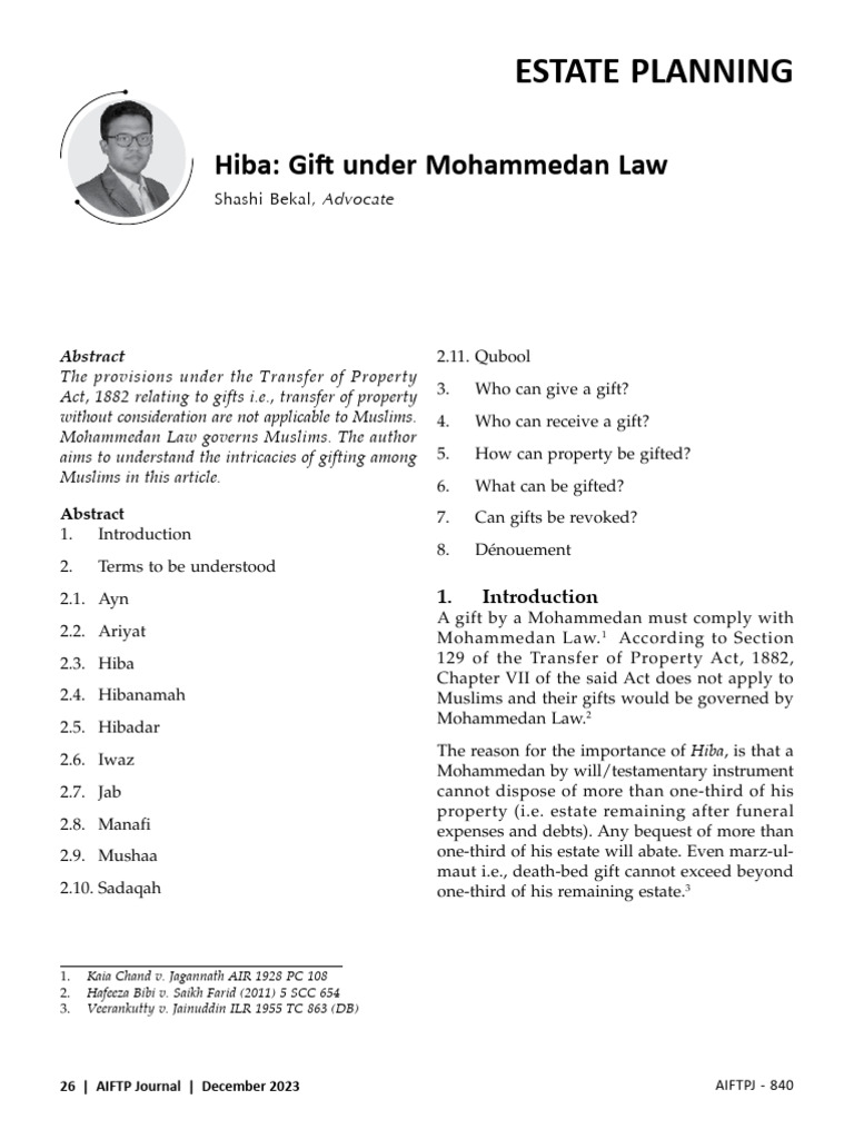 Hiba: Gifts in Mohammedan Law | PDF
