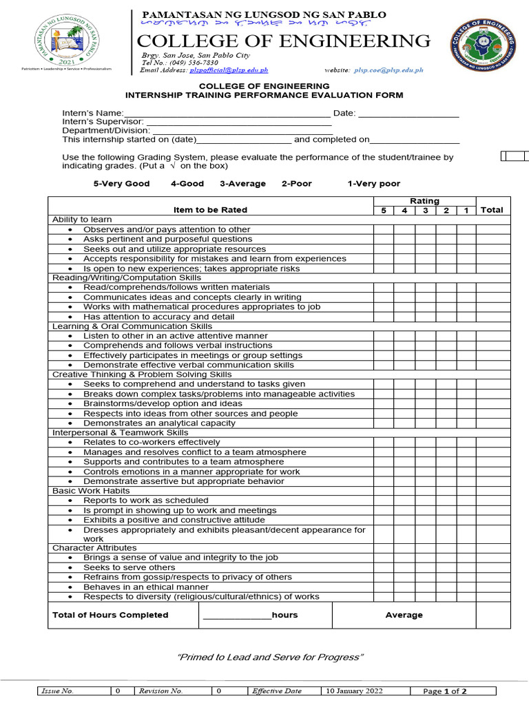 Ojt Evaluation Form 2022 2023 | PDF | Communication | Leadership