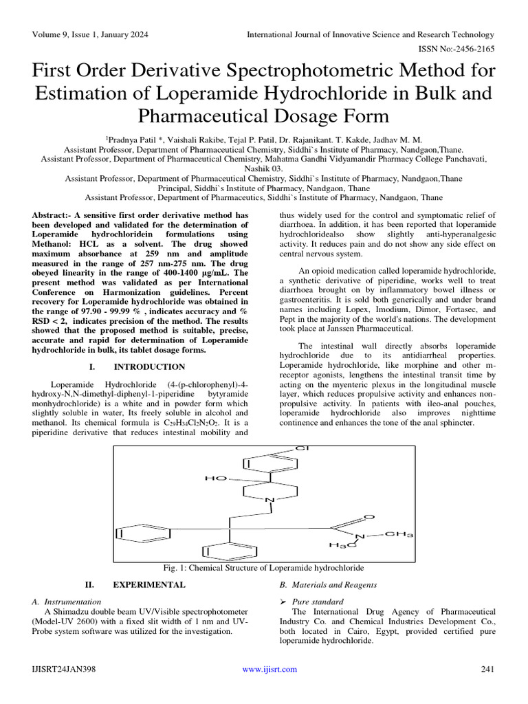 First Order Derivative Spectrophotometric Method For Estimation of Loperamide Hydrochloride in ...