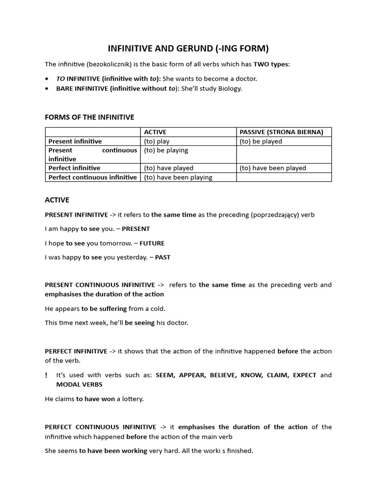 Infinitive and Gerund | PDF | Verb | Syntax