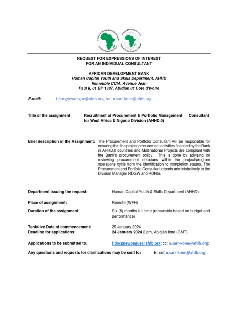 Reoi Procurement and Portfolio Management Consultant - Ahhd0 - Oje | PDF | Procurement | Consultant