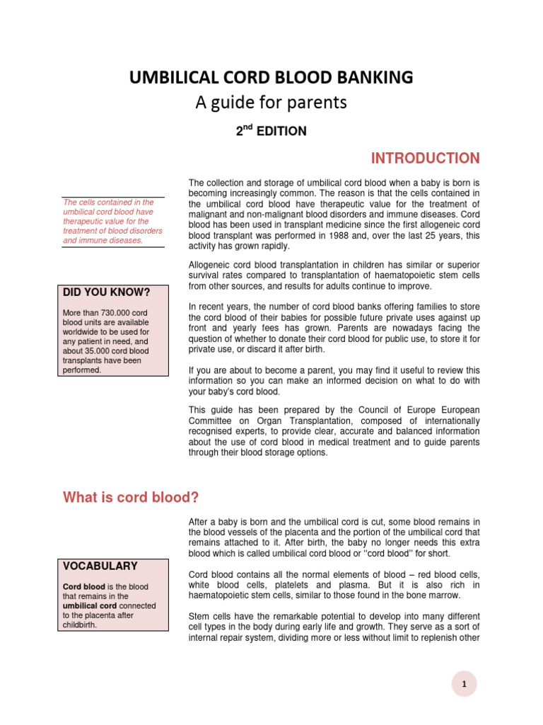 Umbilical Cord Blood Banking Guide | PDF | Hematopoietic Stem Cell ...