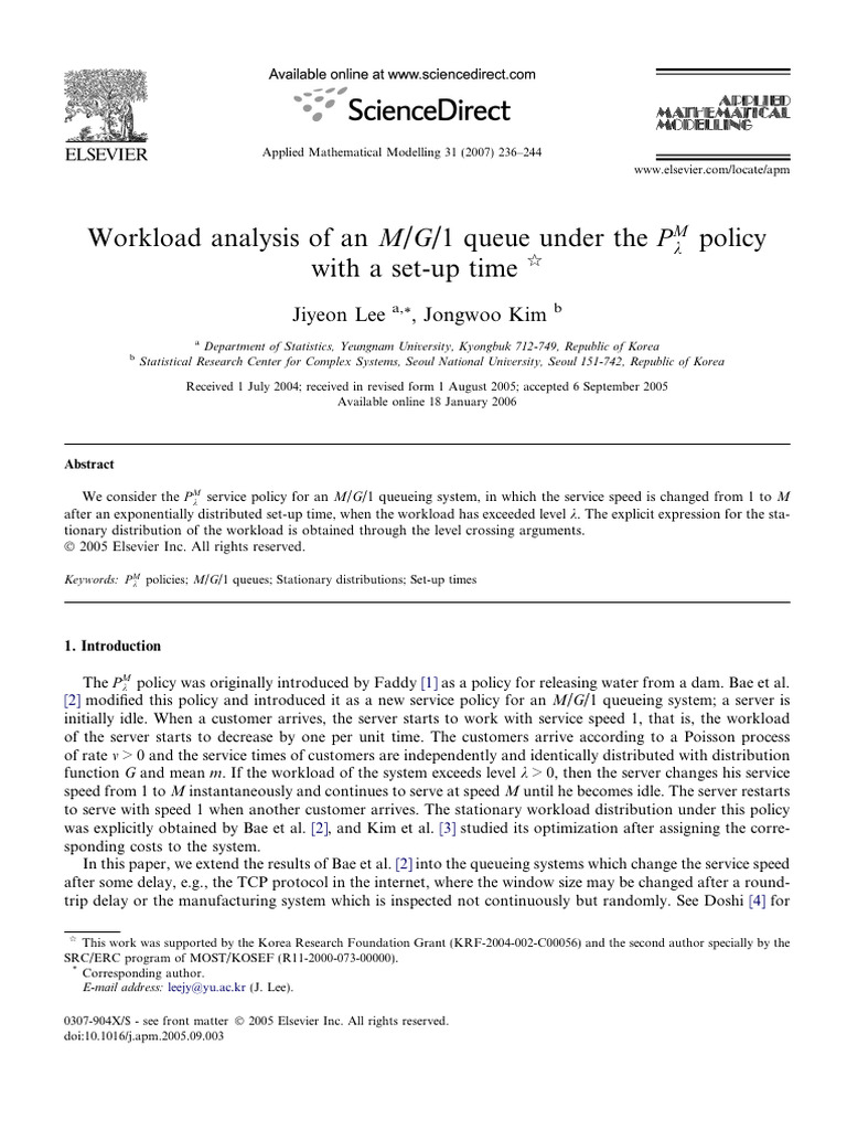 Workload Analysis of An M G 1 Queue Under The P M - 2007 - Applied Mathematical | PDF