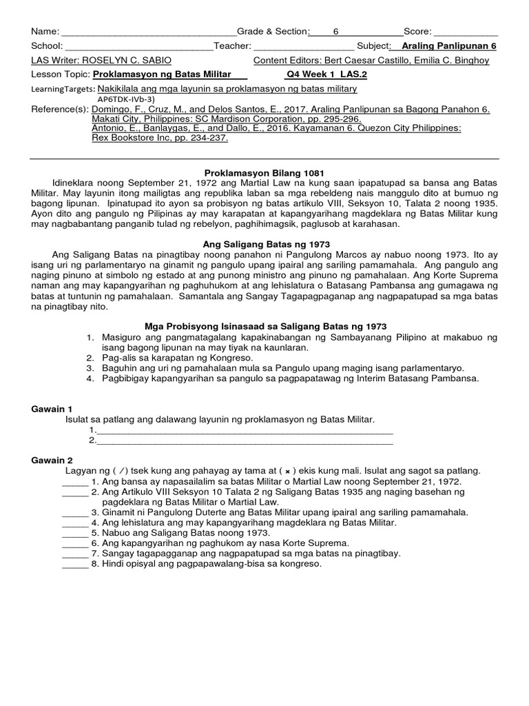 Ap-6 Quarter 4 Week 1 Las 2 | PDF