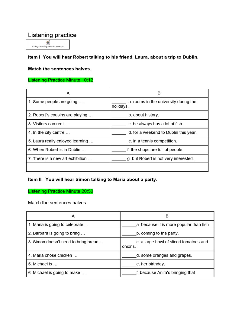 Listening Practice: Sentence Matching | PDF