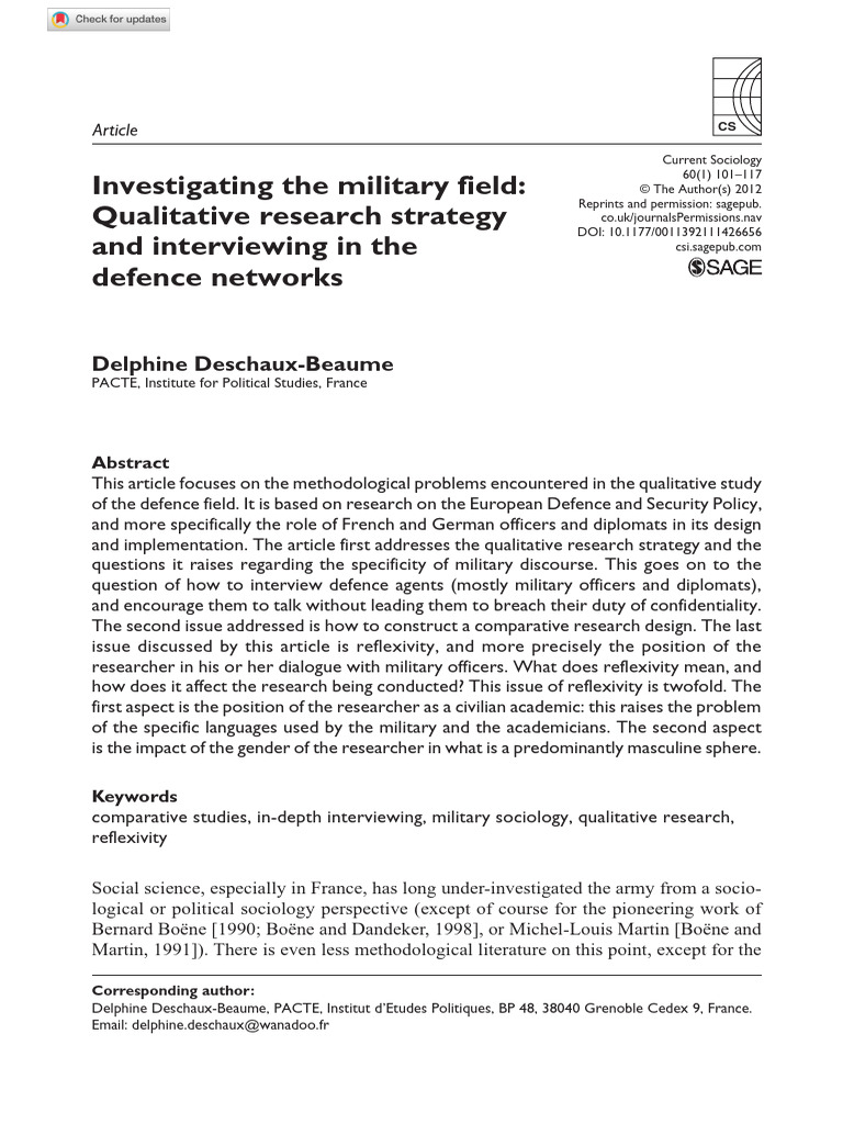 Deschaux Beaume 2012 Investigating The Military Field Qualitative ...