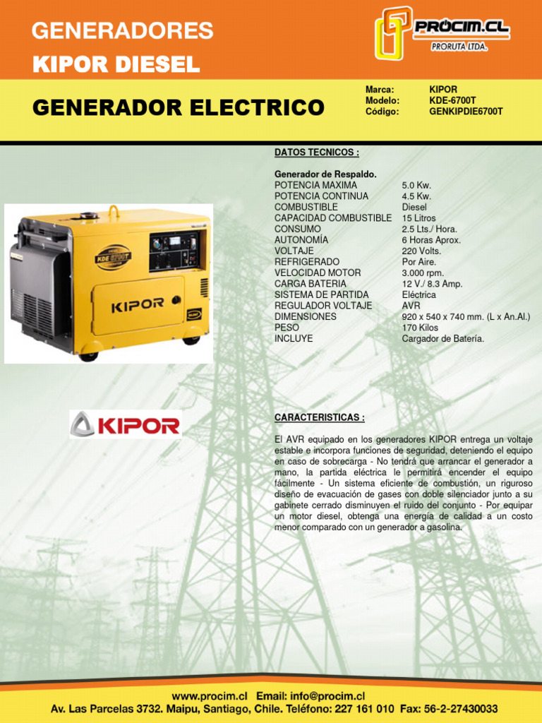 Generador Diesel KIPOR: Potencia y Eficiencia | PDF | Informática | Tecnología