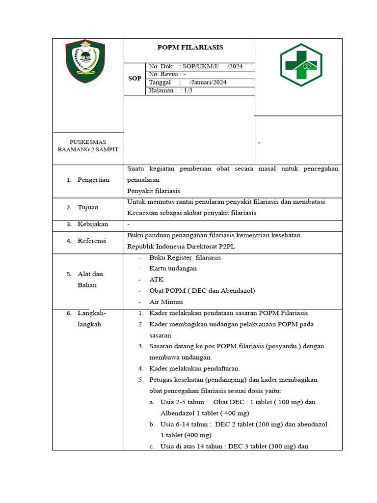 SOP POPM Filariasis | PDF