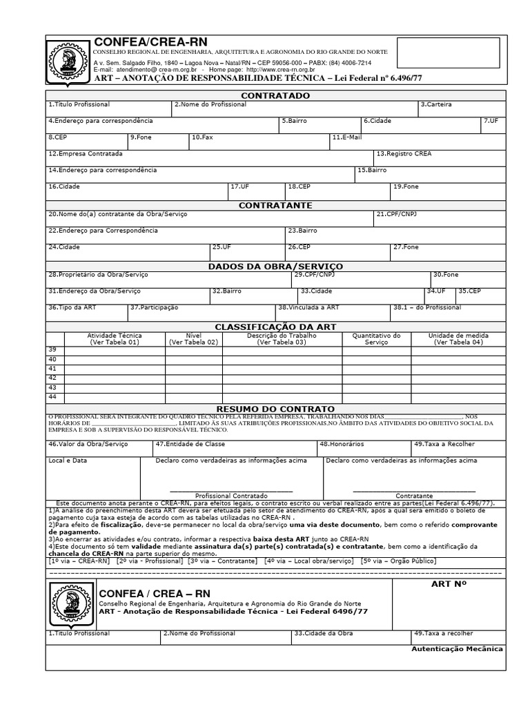 Modelo ART Cargo e Funcao Quadro Tec | PDF