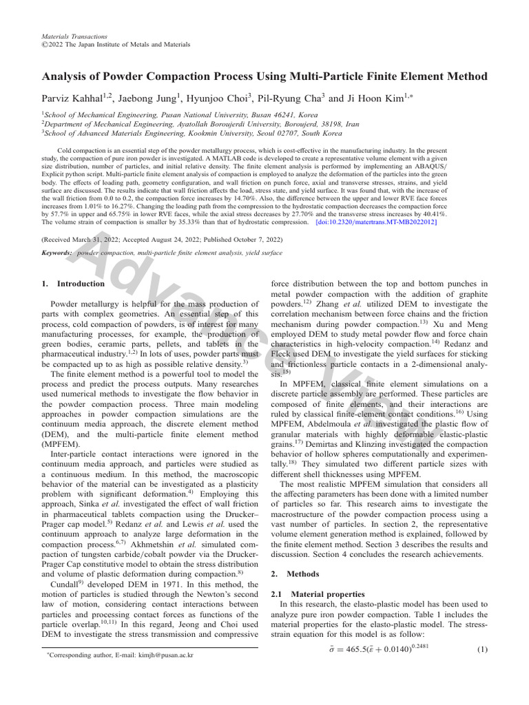 Analysis Of Powder Compaction Process Using Multi Particle Finite