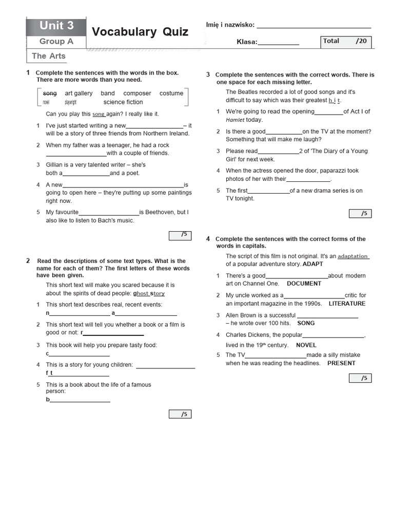 Unit 3 Vocabulary Quiz Group A | PDF