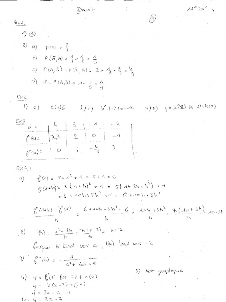 corrigé du devoir sur nombre dérivé | PDF