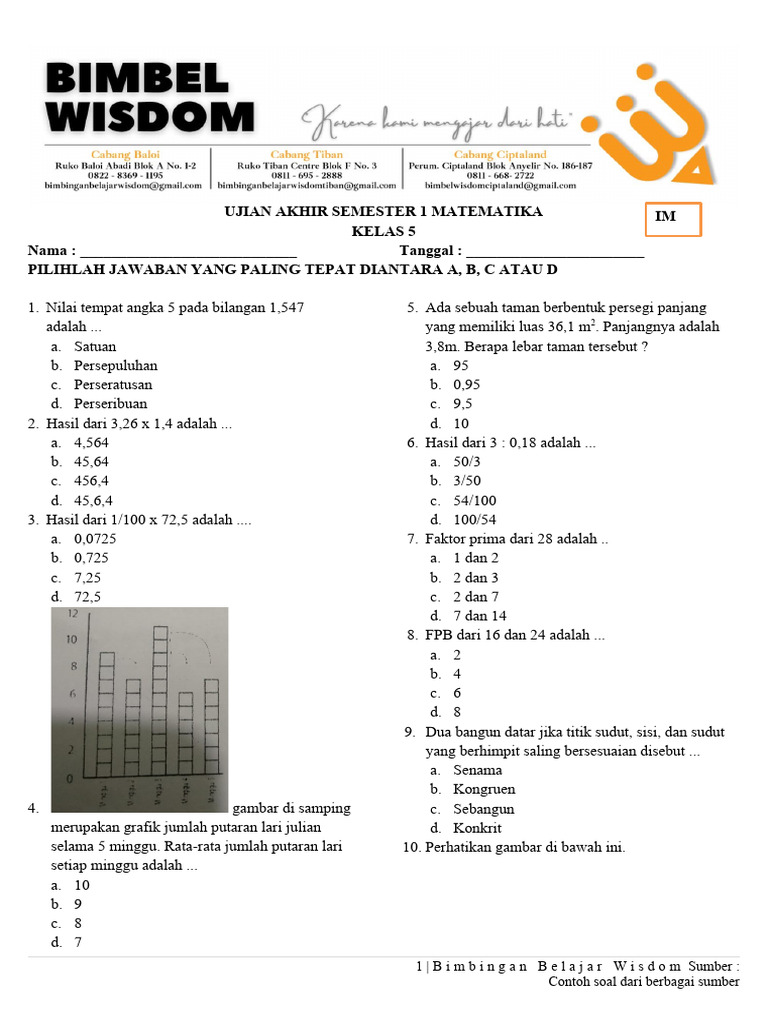Uas Matematika Kelas 5 Semester 1 | PDF