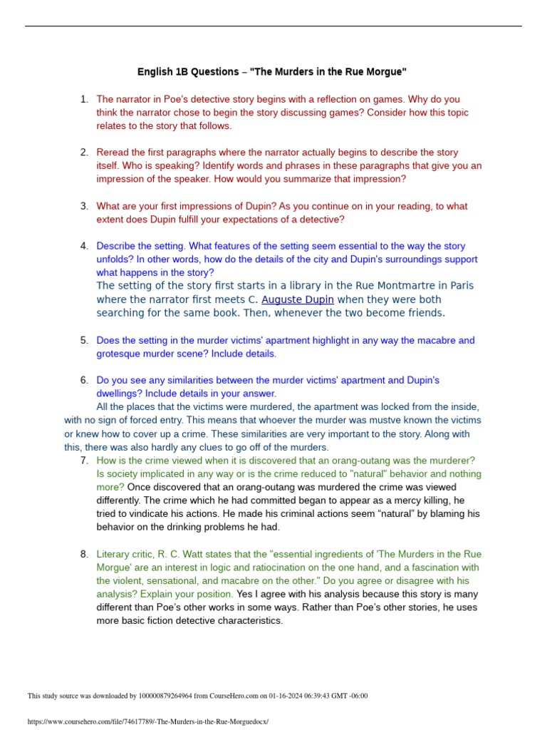 The Murders in The Rue Morgue | PDF | C. Auguste Dupin | Cognition