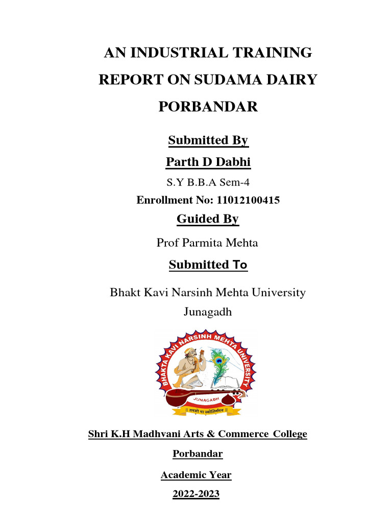 Sudama Dairy Report To Be Submitted - Parth Dilipbhai Dabhi Bba Sem 4 | PDF