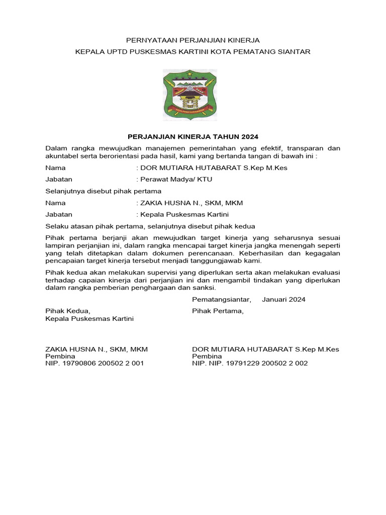 Perjanjian Kinerja Muti 2024 | PDF
