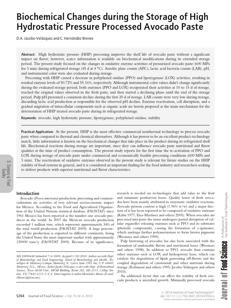 Biochemical Changes During The Storage of High Hydrostatic Pressure ...