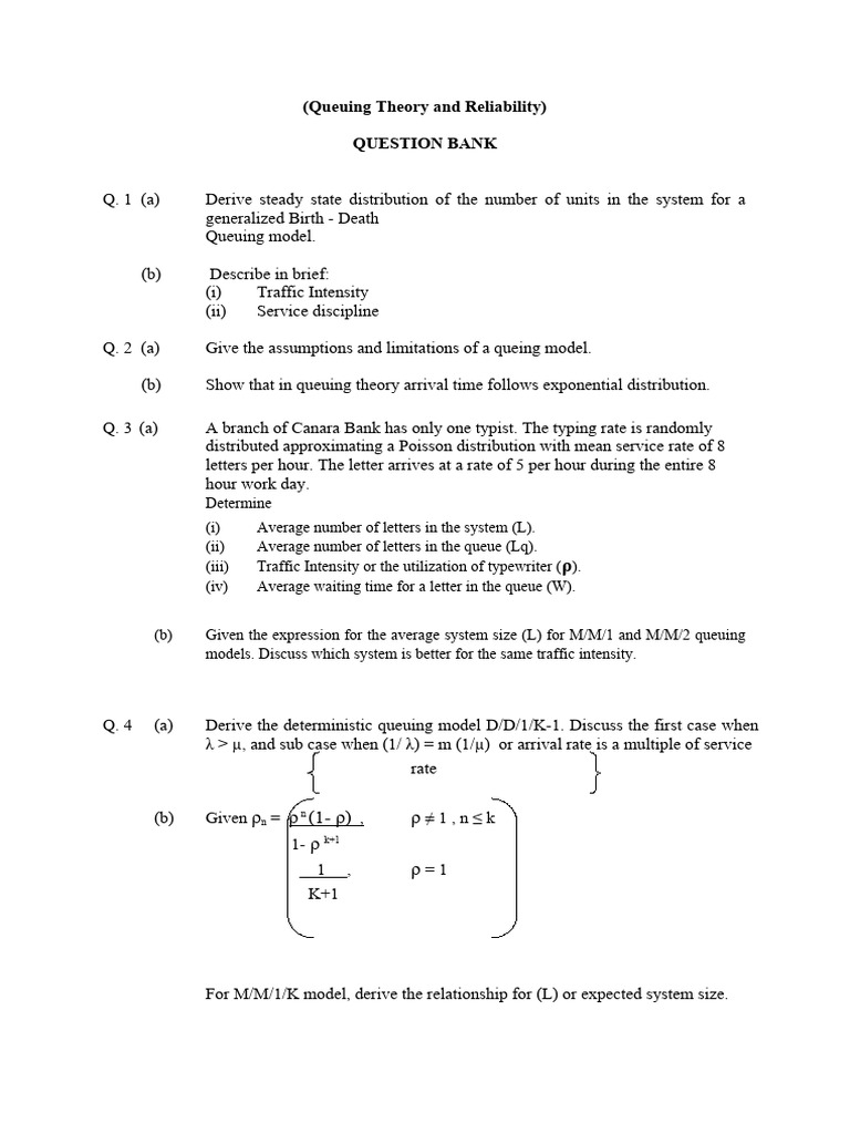 Queuing Theory and Reliability Question Bank | PDF | Analysis | Mathematics