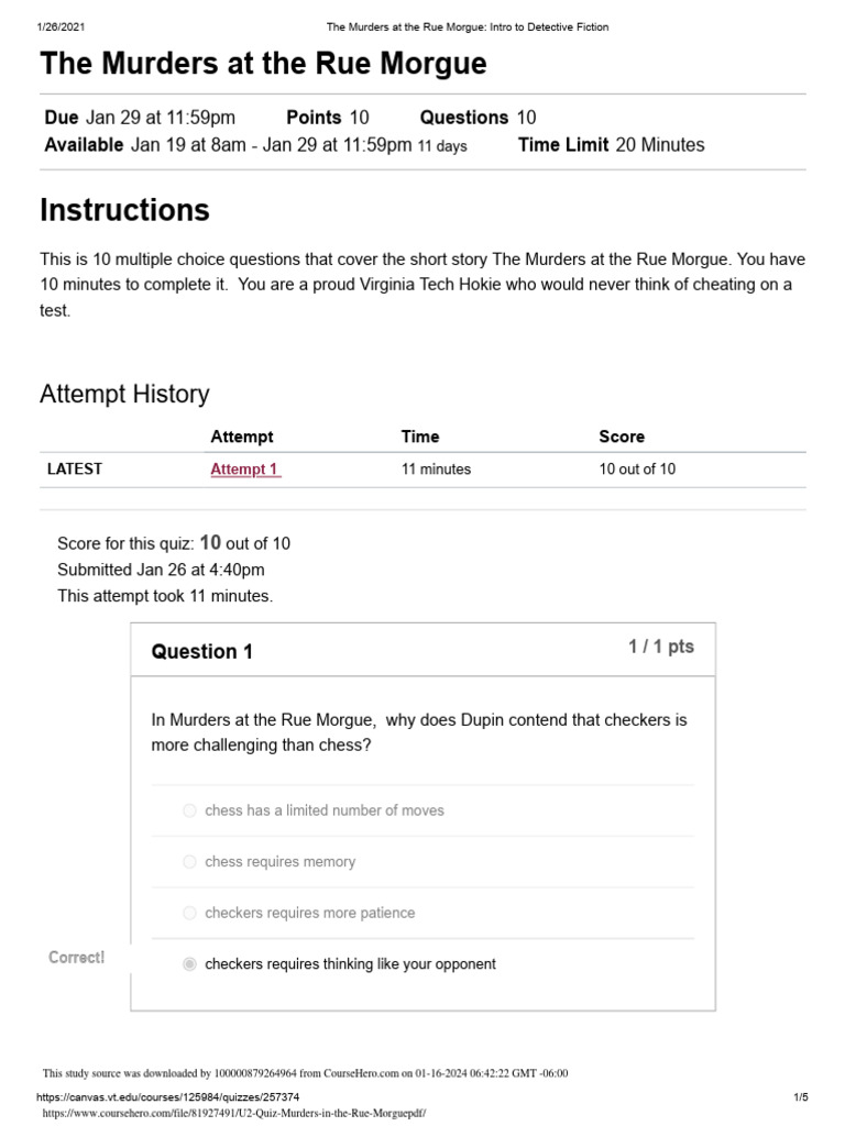 U2 Quiz Murders in The Rue Morgue PDF | PDF | C. Auguste Dupin ...