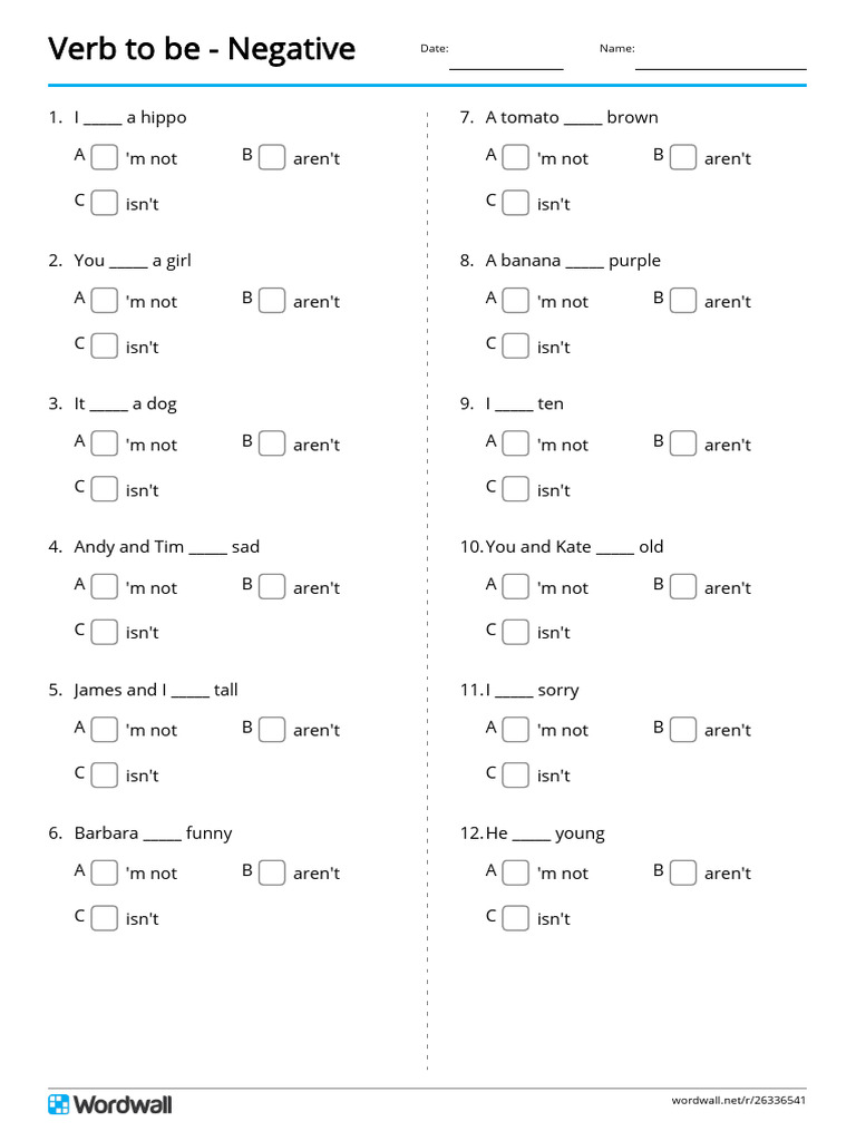 Verb To Be Negative Quiz | PDF