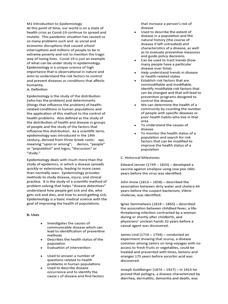 M1 Introduction To Epidemiology | PDF | Epidemiology | Incidence ...