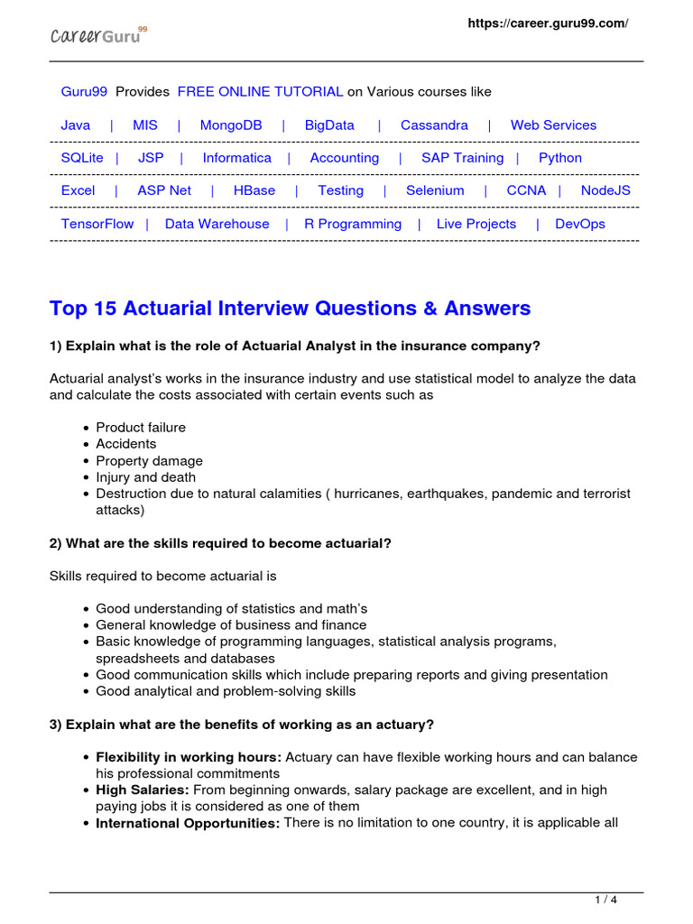 Top 15 Actuary Interview Questions | PDF | Actuary | Insurance