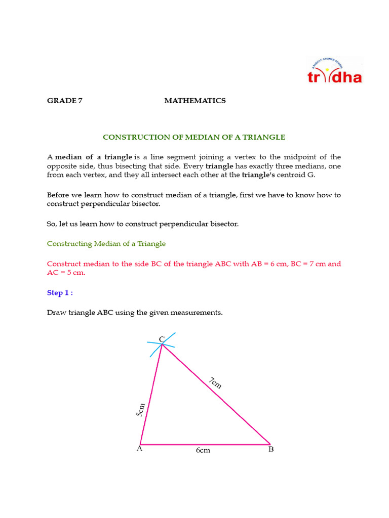 Construction of Medians of A TriangleGRADE 7 MATHEMATICS | PDF