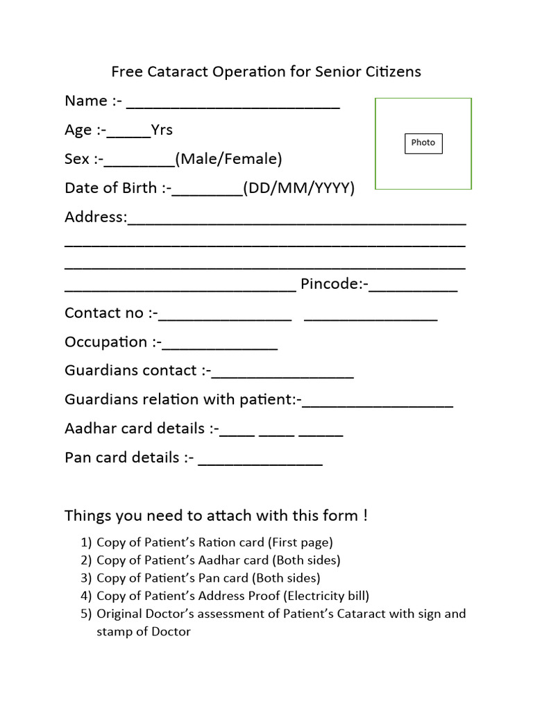 Free Cataract Surgery Application Form | PDF | Politics | Social Science