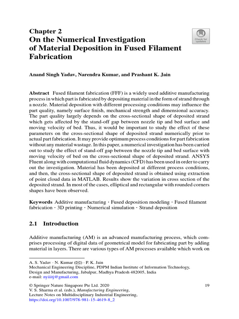 On The Numerical Investigation of Material Deposition in Fused Filament Fabrication | PDF ...