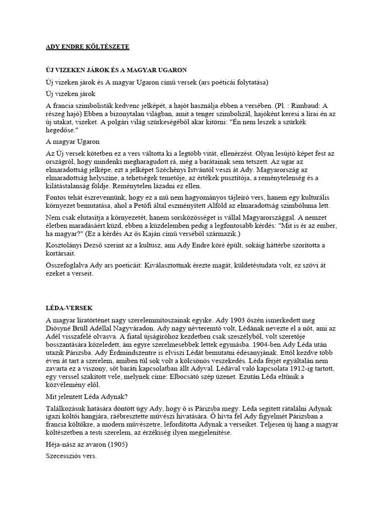 Ady Endre Költészete | PDF