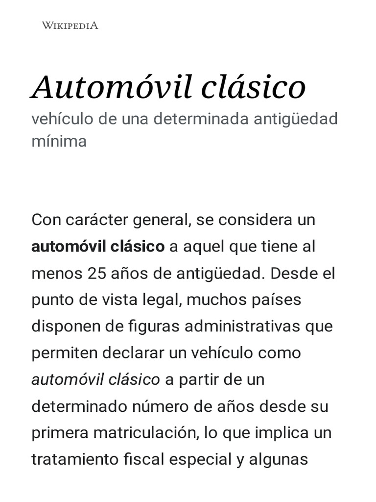 Definición de Automóviles Clásicos | PDF | Vehículos de ruedas | Rueda