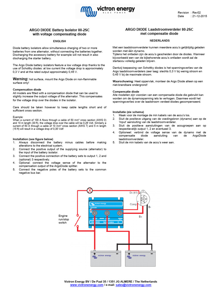 Manual Argo Diode Battery Isolator 80 2SC EN NL FR DE IT ES SE | PDF