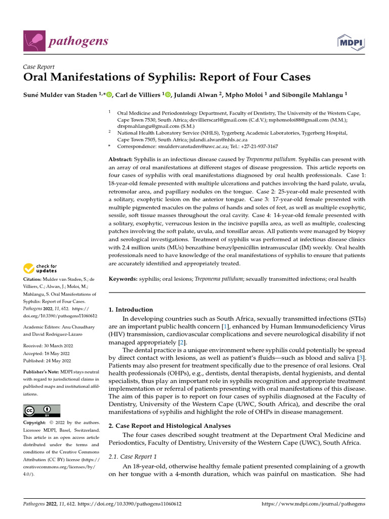 Oral Manifestations of Syphilis Report of Four Cases | PDF