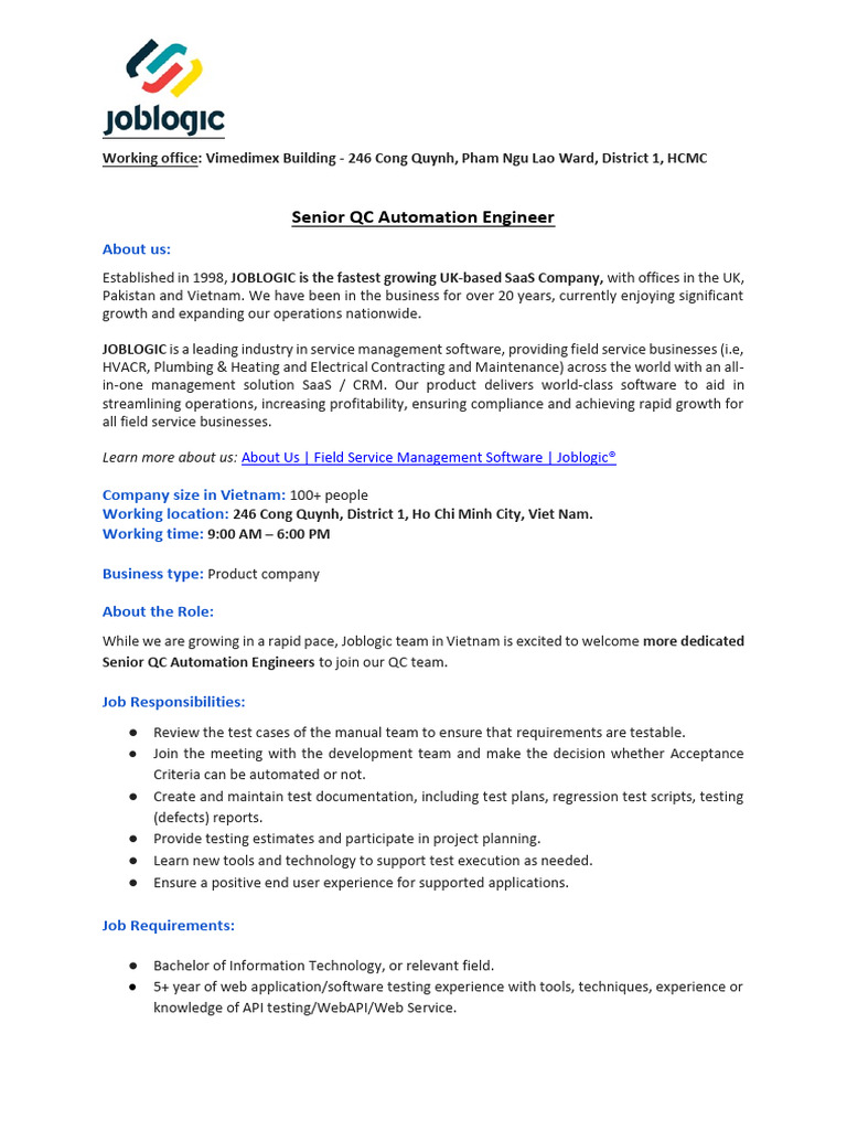 (Joblogic) Senior QC Automation Engineer 2023 | PDF | Databases | Agile ...