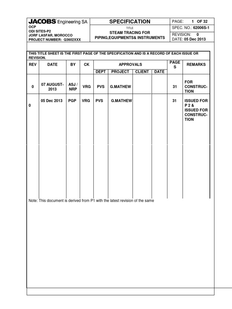 62006S-1 Steam Tracing Specification | PDF