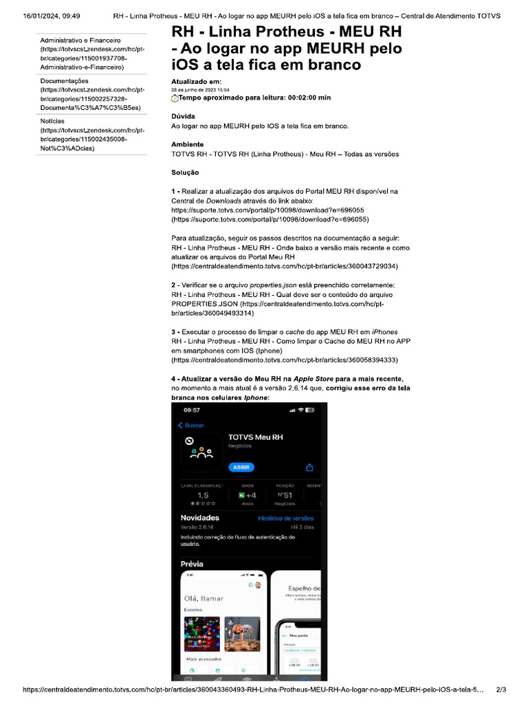 RH - Linha Protheus - MEU RH - Ao Logar No App MEURH Pelo iOS | PDF