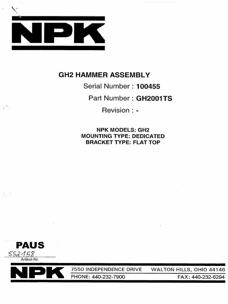 Manual de Repuestos - Martillo NPK GHS2 | PDF