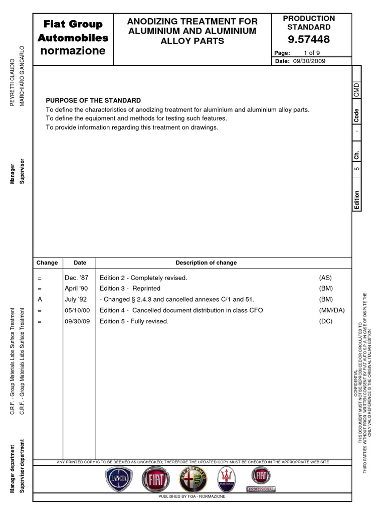 Normazione 9.57448: Fiat Group Automobiles | PDF