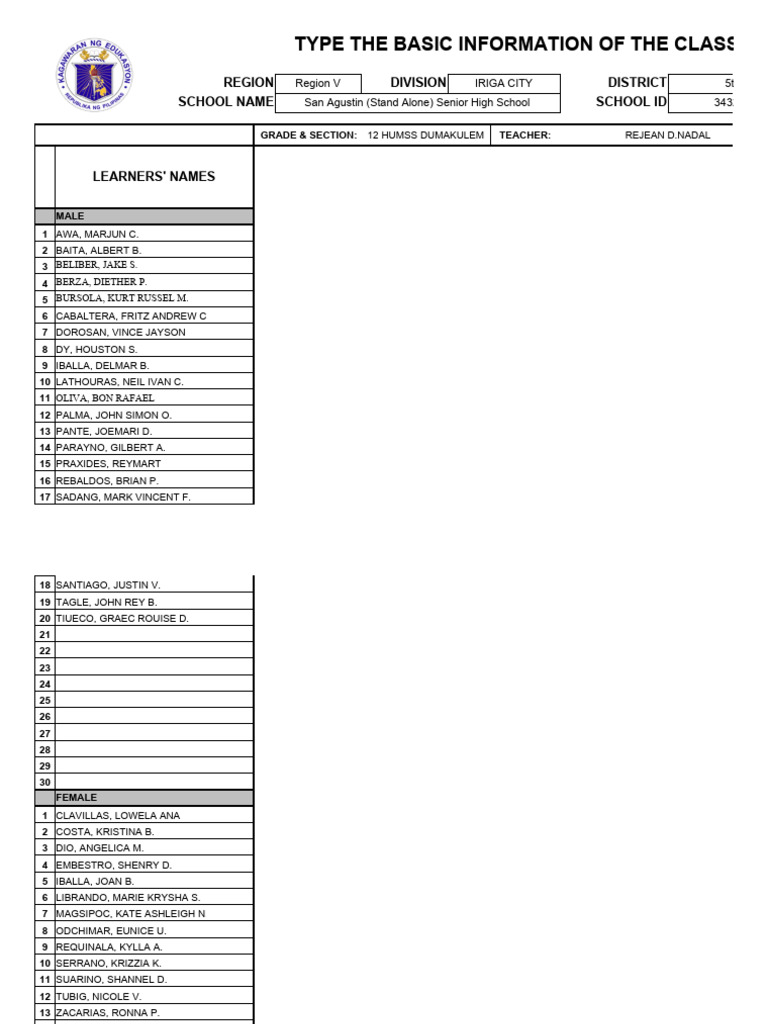 Grade 12 HUMSS Class Record | PDF