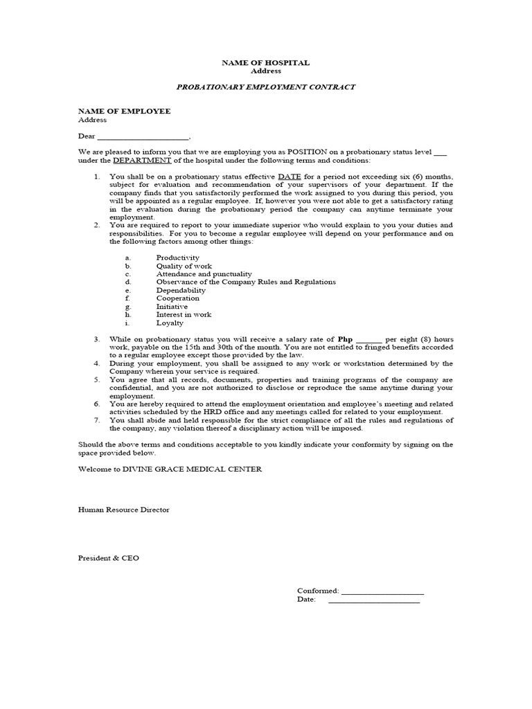 Probationary Contract Template | PDF