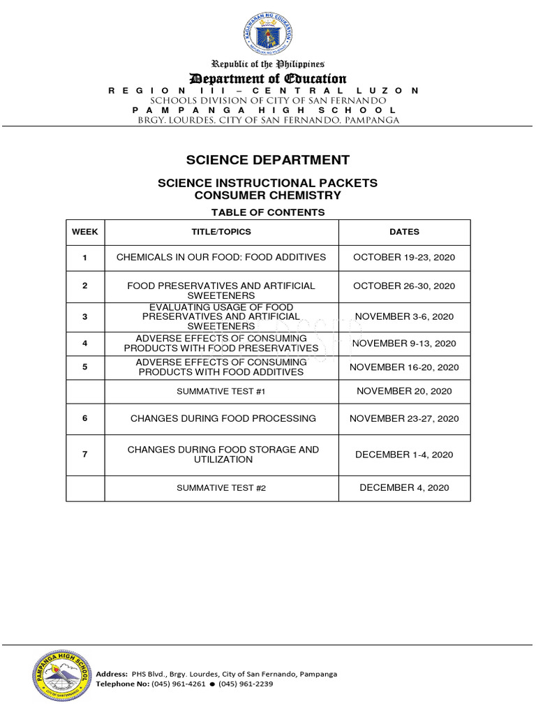 Grade 09 SSC Consumer Chemistry 09f Week 1 | PDF